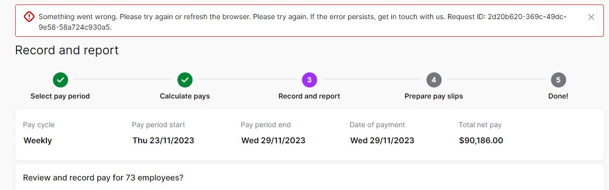 Something went wrong error message in MYOB Business Pro payroll when attempting to submit STP ...